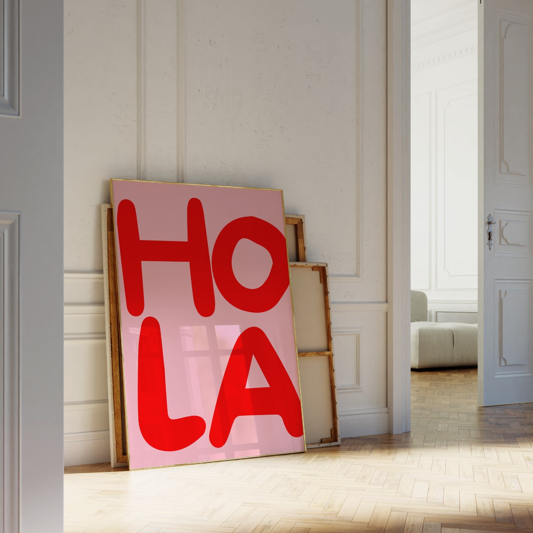 Hola Quote Print, PRINTABLE Wall Art, Pink Red Decor, Spanish Phrase ...