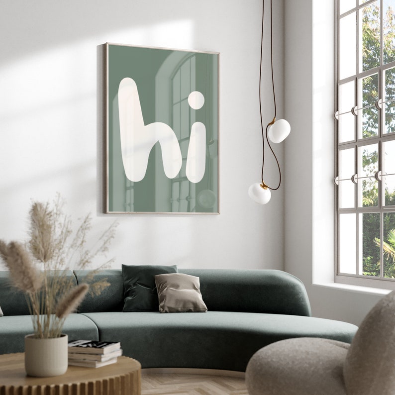 Hi Print, Sage Green Wall Art, Hello Wall Art, Hi Posters, Printable ...