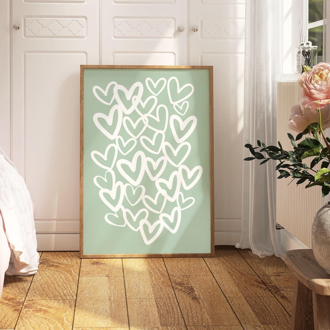 Sage Green Hearts Art Print-preppy Dorm Room Dexor-digital Download ...