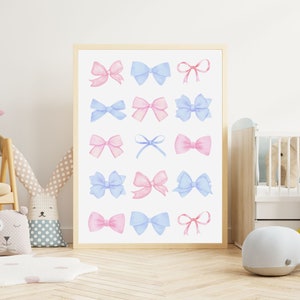 Pink Bow Print, Blue Bow Poster, Preppy Aesthetic Wall Art, Teen Room ...