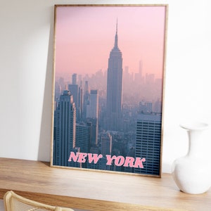 New York City Travel Print, Digital Art Download, Pink NY Travel Print ...