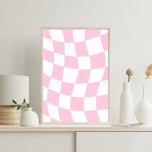 Checkered Wall Art, Pink Checker Art Print, Blush Pink Printable Wall ...