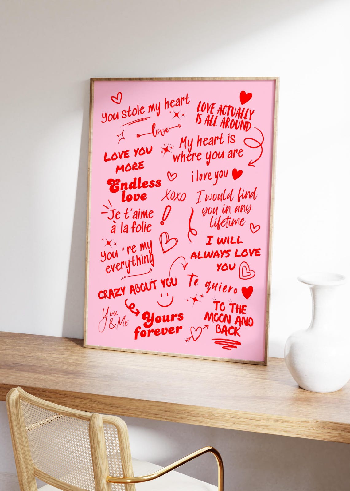Pink Red Love Print, Valentine Gift, Couple Gift, Love Quotes Wall Art ...