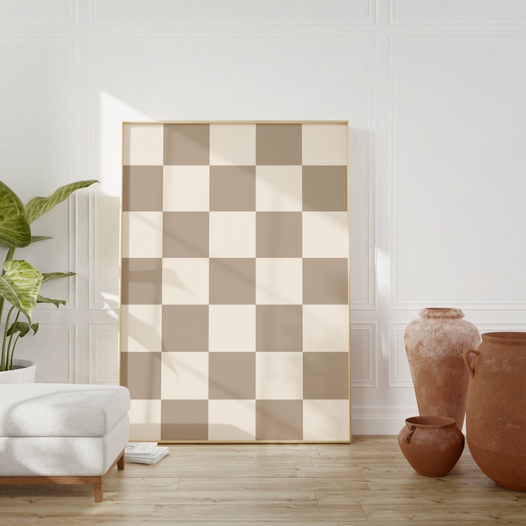 Checkered Wall Art, Beige Checker Art Print, Beige Printable Wall Art ...