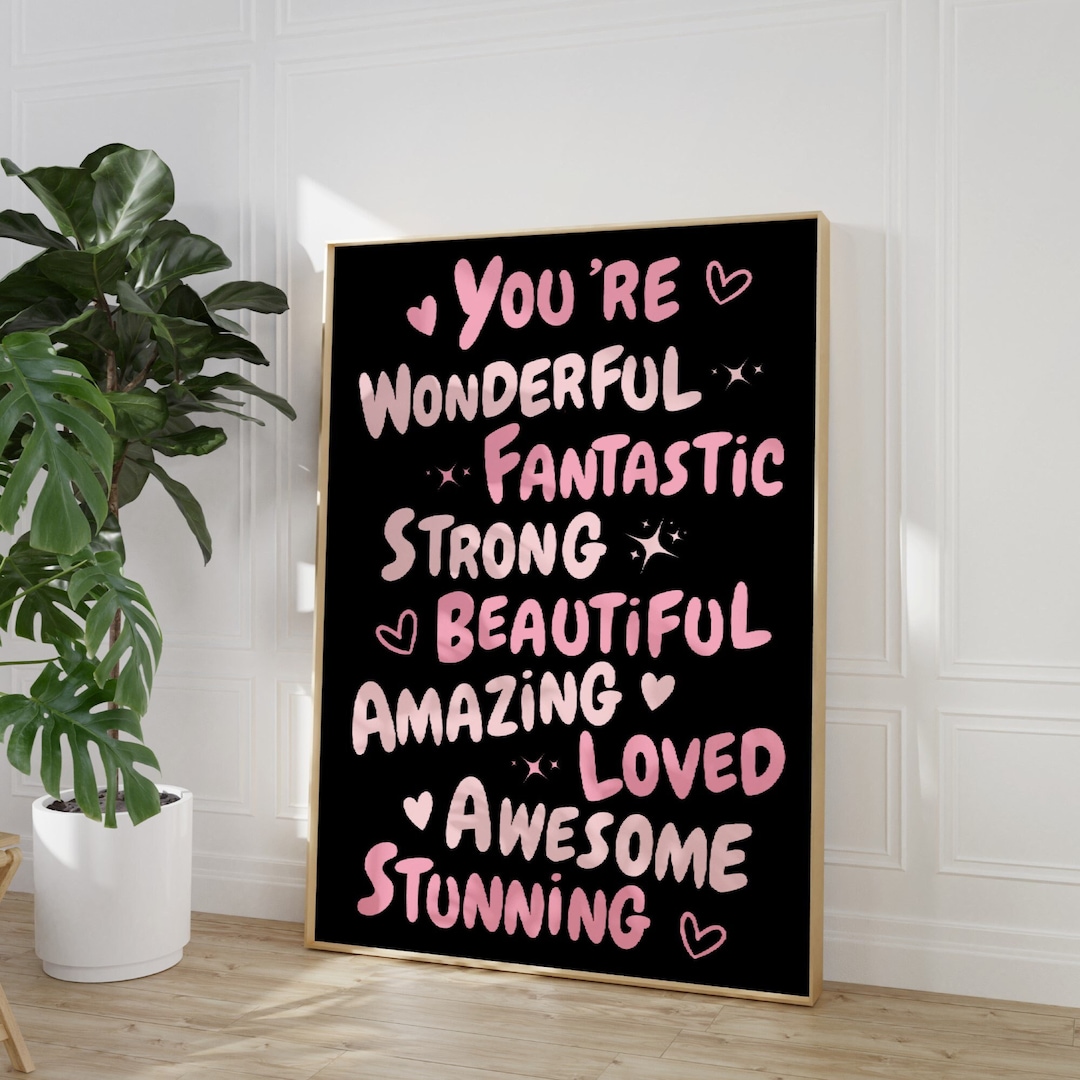You Are Amazing Poster, Affirmation Quote Print, Black Pink Funky 70s ...