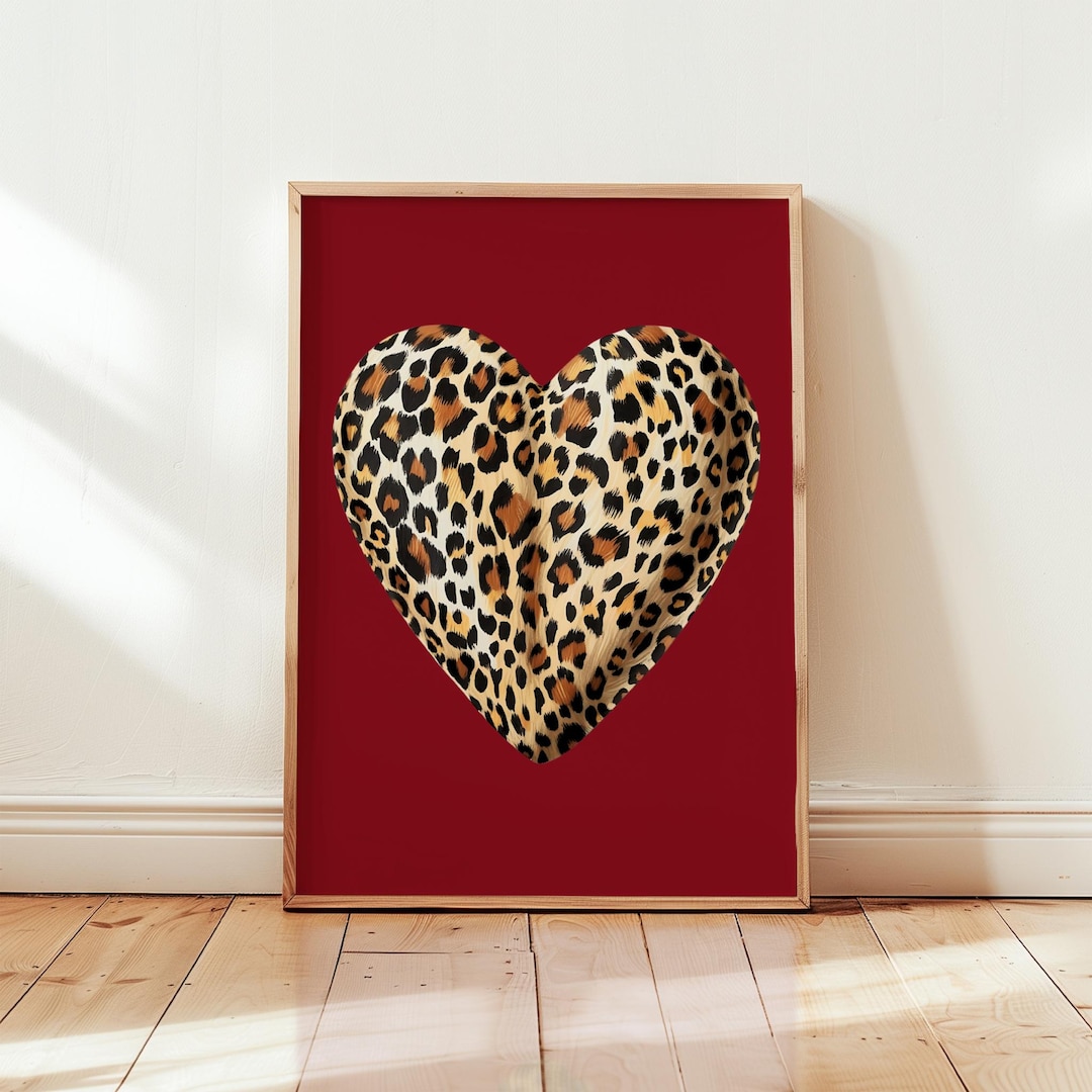 Leopard Print Heart Poster Boho Digital Wall Art Animal Leopard Pattern ...