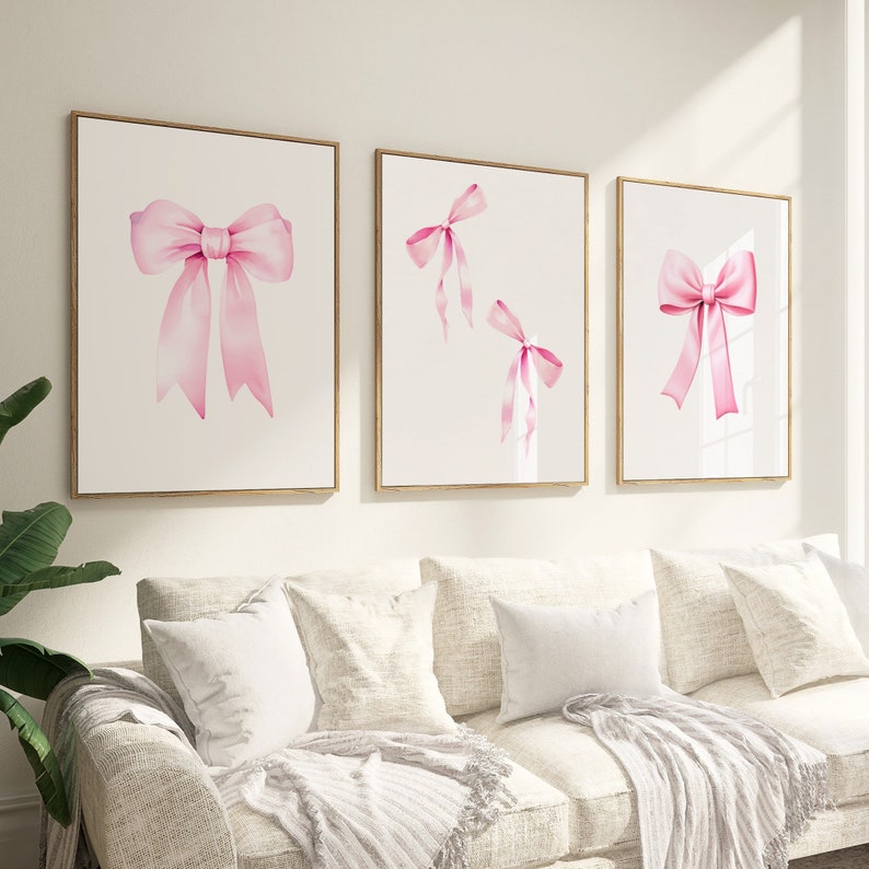 Pink Bow Print, Set of 3, Preppy Wall Art, Teen Room Decor, Preppy ...