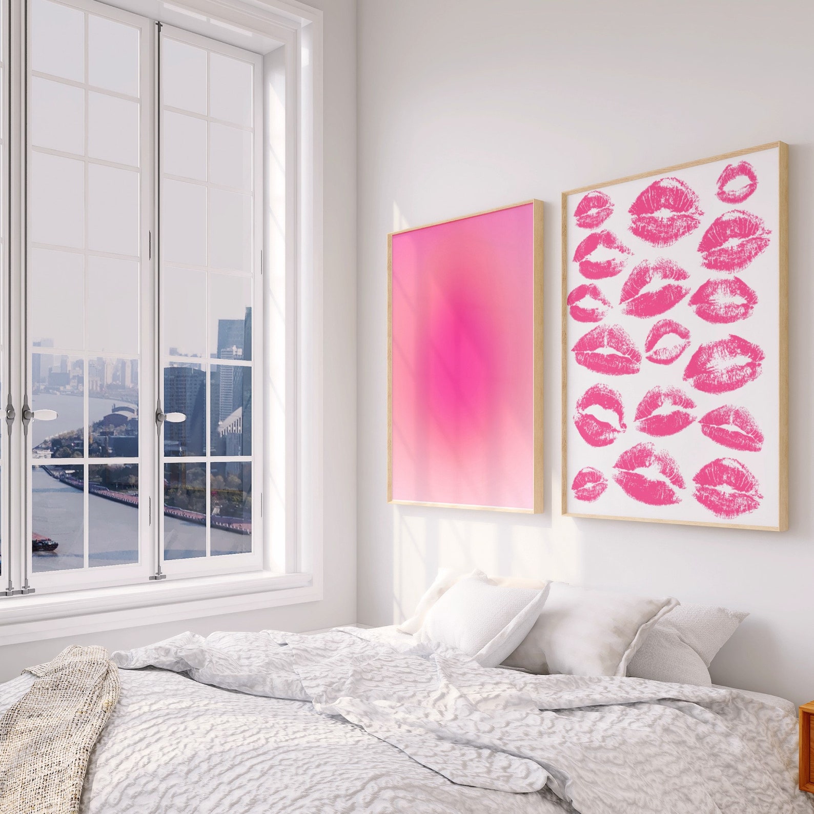 Kiss Lips Wall Art, Pink Lips Print, Trendy Digital Prints, Preppy Dorm ...