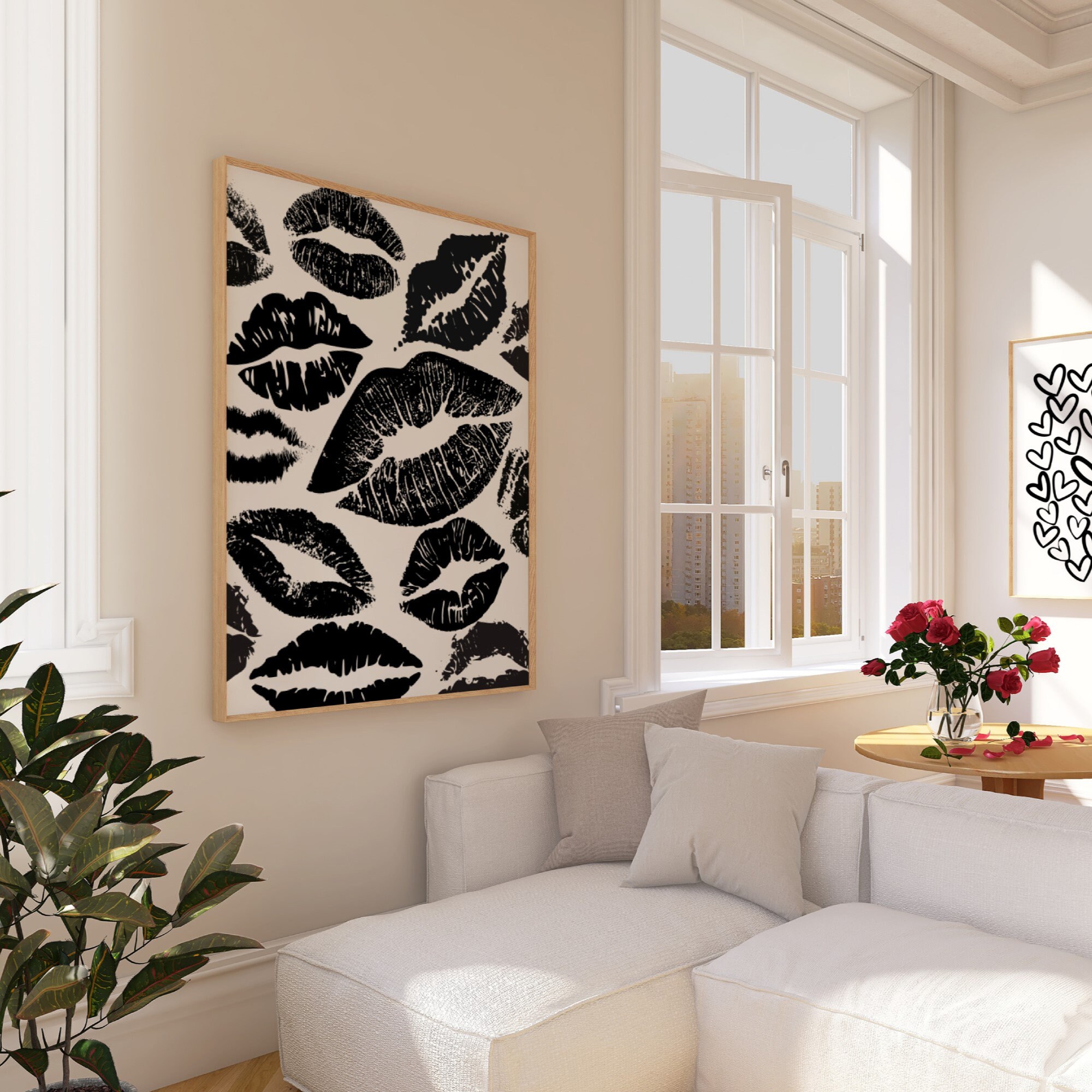 Kiss Lips Wall Art, Lips Print, Trendy Digital Prints, Preppy Dorm ...