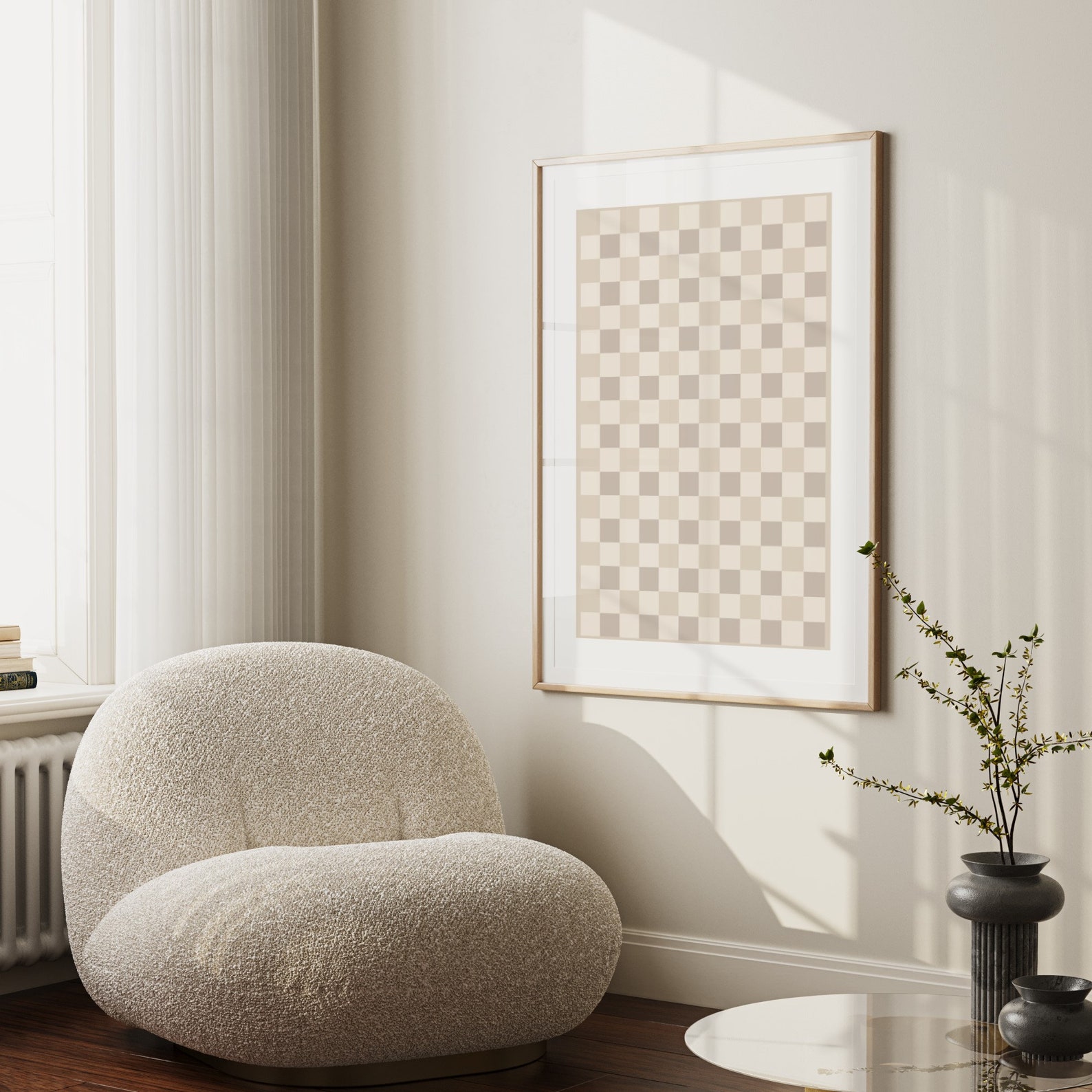 Checkered Wall Art, Beige Checker Art Print, Beige Printable Wall Art ...
