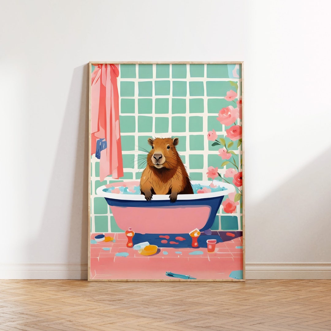 Capybara Print, Capybara Bath Poster, Bathroom Decor, Capybara Lover ...
