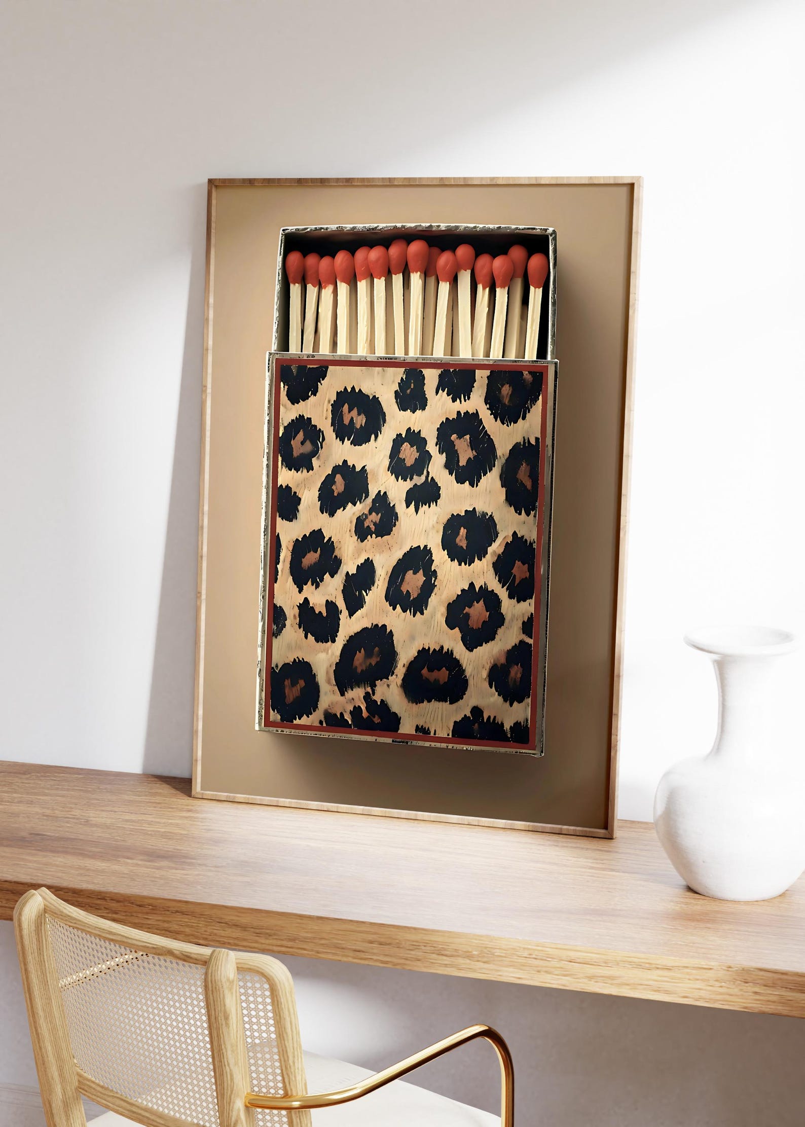 Retro Leopard Matchbox Print Trendy Beige Matches Poster Glam Matchbook ...