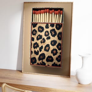 Retro Leopard Matchbox Print Trendy Beige Matches Poster Glam Matchbook ...