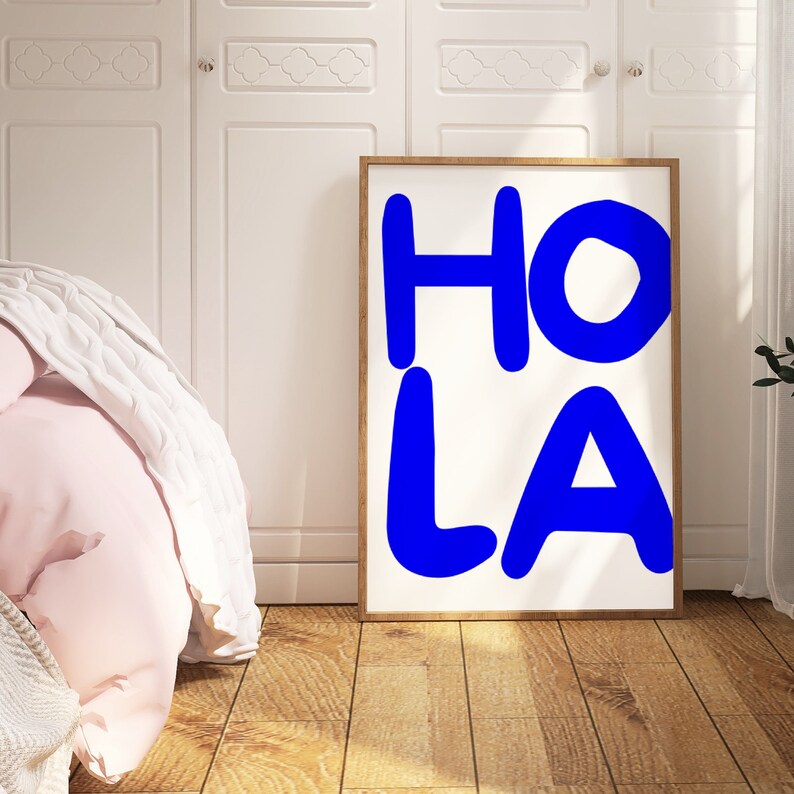 Hola Quote Print, PRINTABLE Wall Art, Blue Decor, Spanish Phrase ...