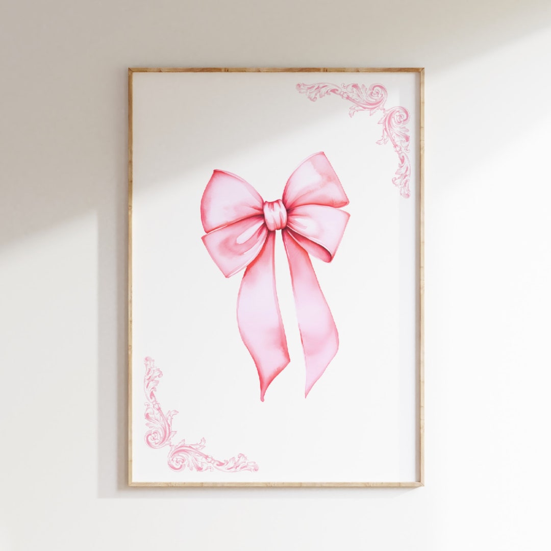 Pink Bow Print, Preppy Aesthetic Wall Art, Teen Room Decor, Bow ...