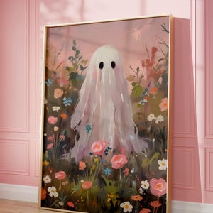 Spooky Pink Wildflower Wall Art Floral Ghost Print Pink Halloween Decor ...