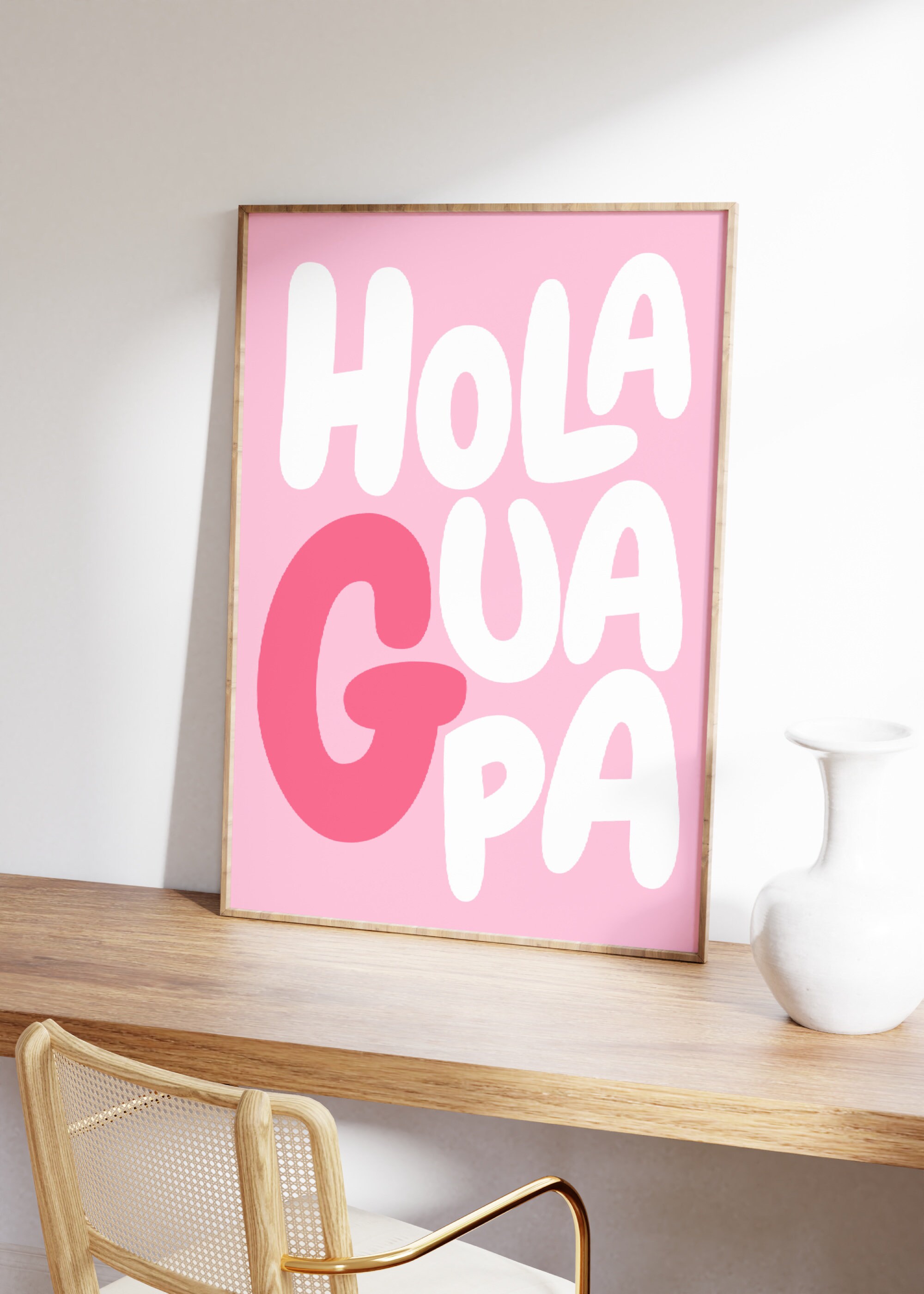 Hola Print, Hola Guapa Poster, Quote Printable Wall Art, Pink Wall ...