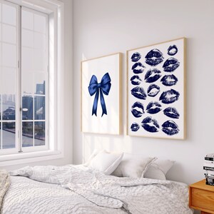 Kiss Lips Wall Art, Navy Blue Lips Print, Trendy Digital Prints, Preppy ...