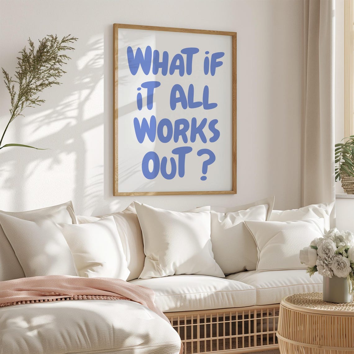 What If It All Works Out Print, Blue Trendy College Wall Art Typography ...