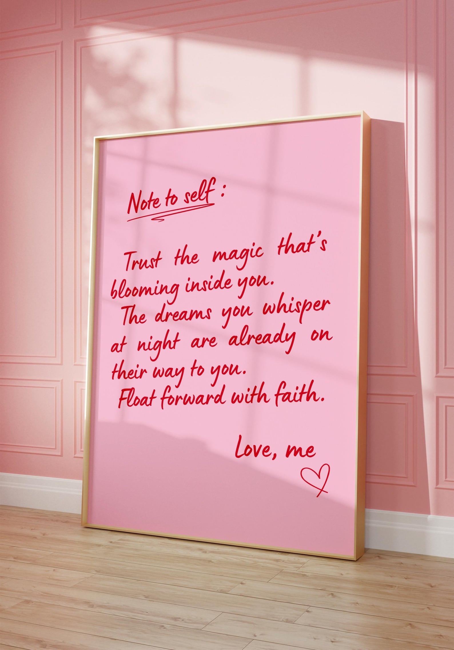 Note to Self Print Inspirational Wall Art Pink Red Uplifting Quote ...