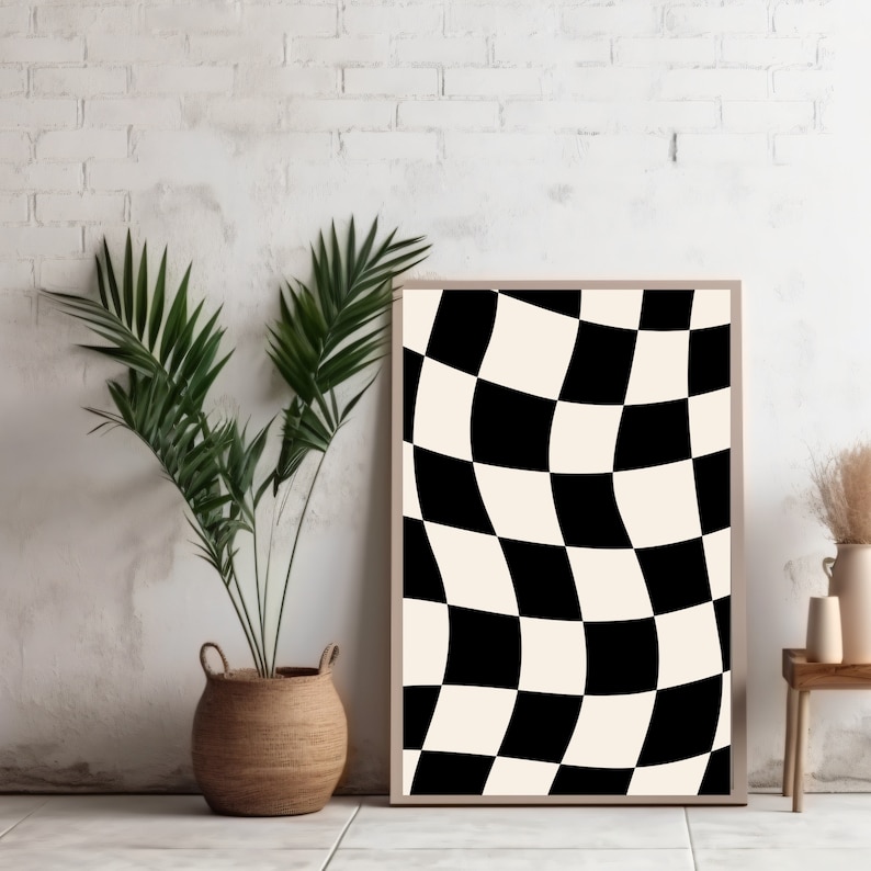 Checkered Wall Art, Beige Checker Art Print, Beige Black Printable Wall ...