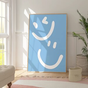Blue Smile Poster Light Blue Preppy Prints Fun Happy Face Wall Art ...