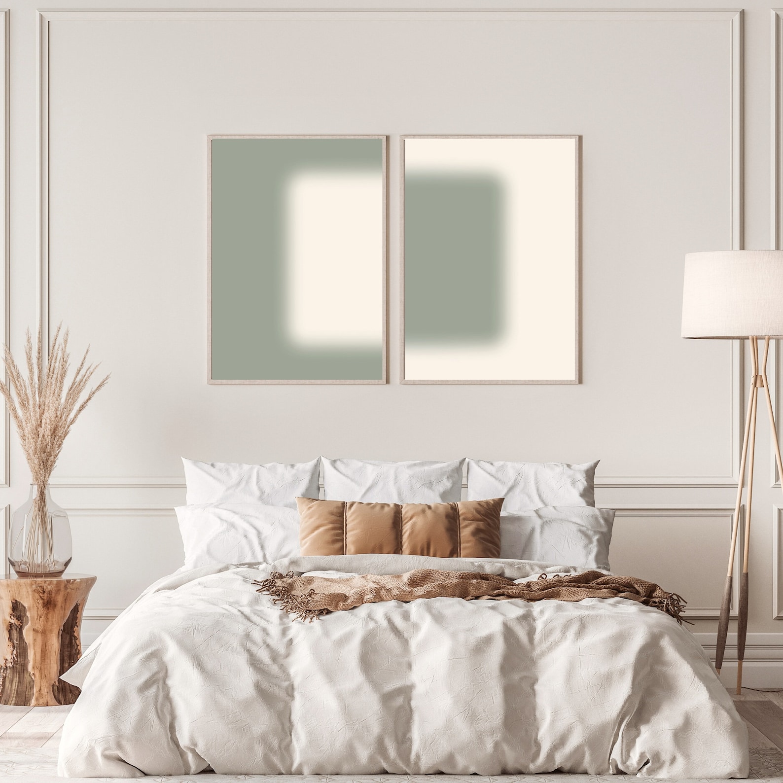Sage Green Aura Set of 2 Prints, Green Abstract Wall Art, Positive Aura ...