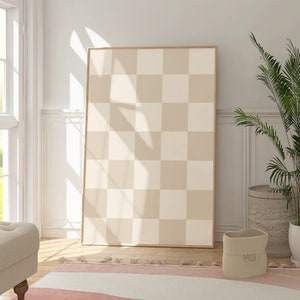 Checkered Wall Art, Beige Checker Art Print, Beige Printable Wall Art ...