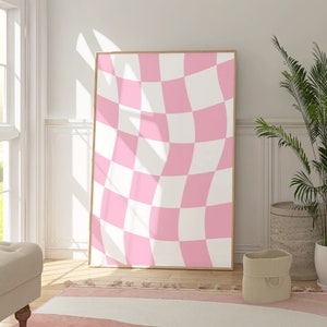 Checkered Wall Art, Pink Checker Art Print, Blush Pink Printable Wall ...