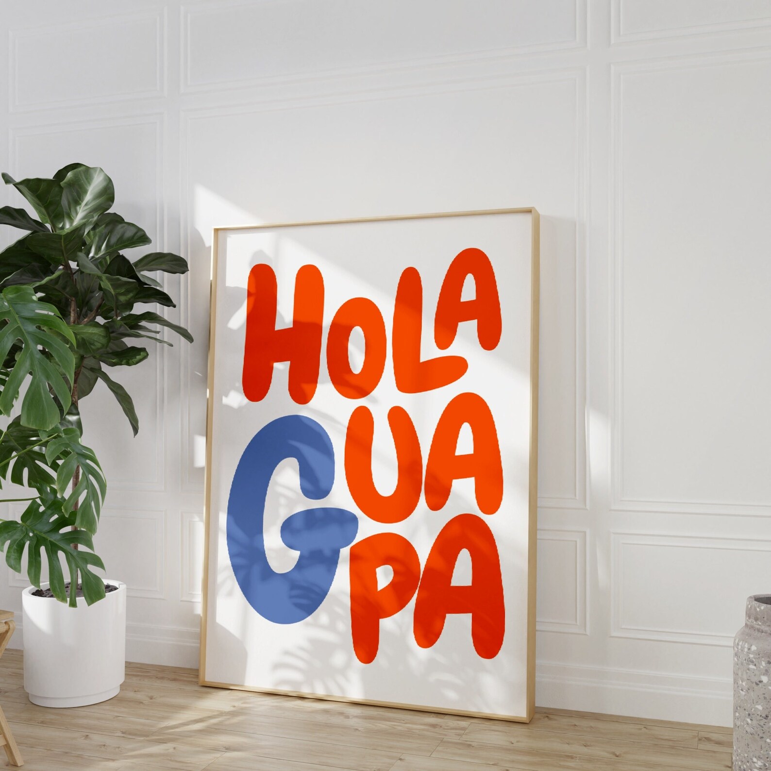 Hola Print, Hola Guapa Poster, Quote Printable Wall Art, Blue Orange ...