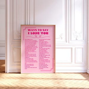 Ways to Say I Love You Print, Valentine Gift, Pink Couple Gift, Love ...