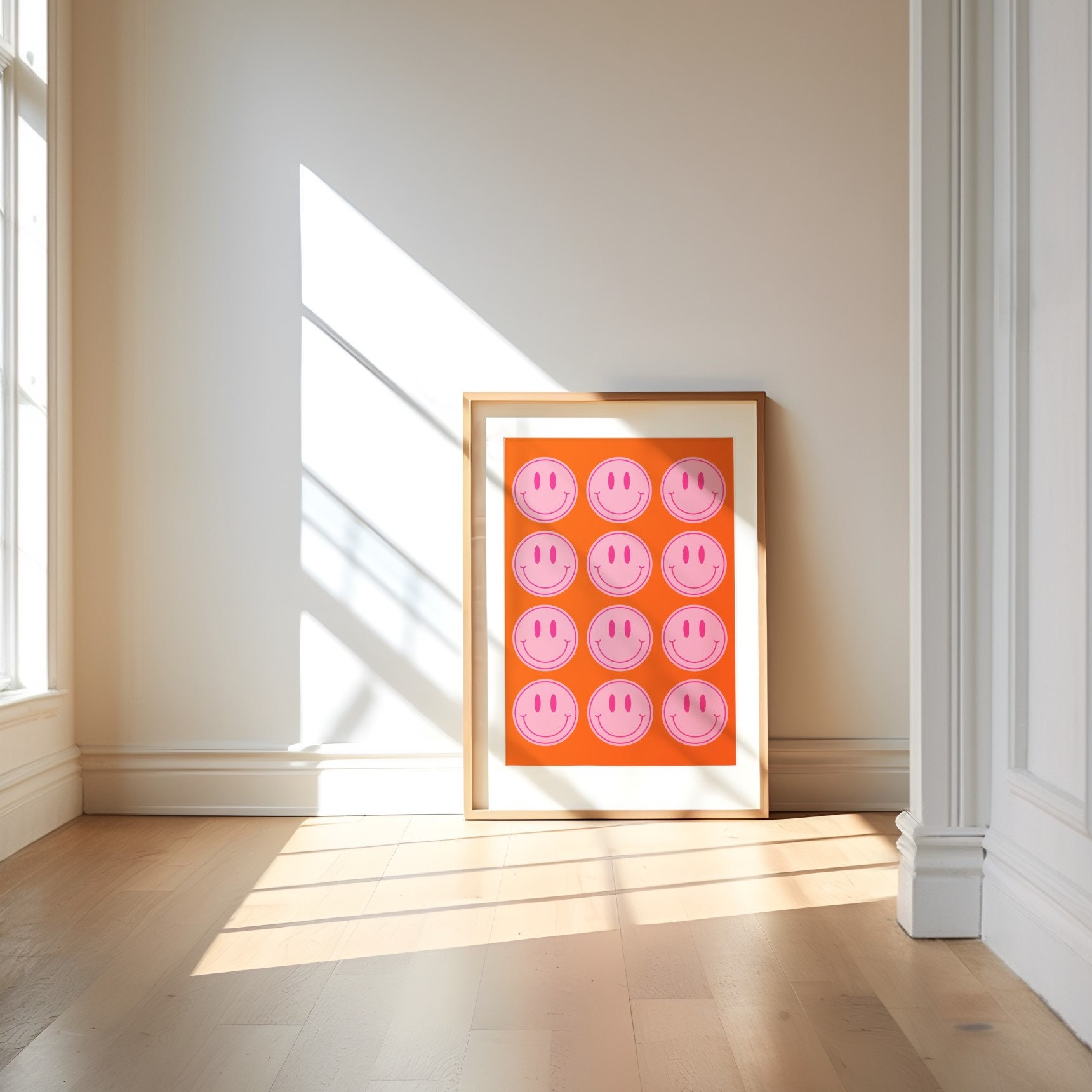 Pink Orange Smiley Face Poster Preppy Prints Orange Fun Wall - Etsy