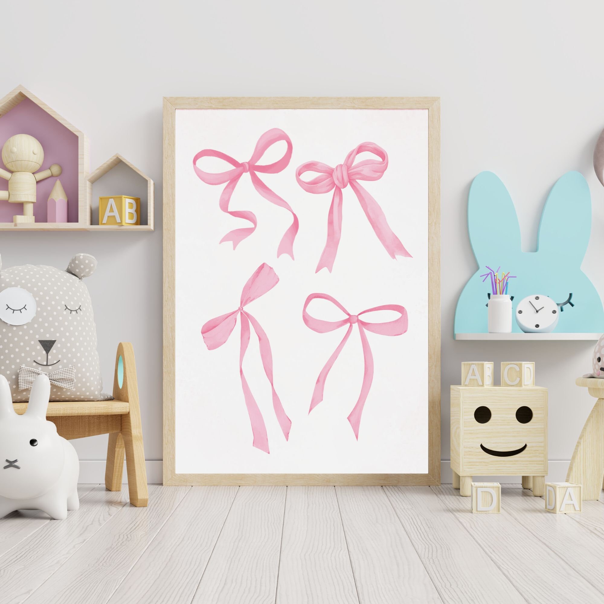 Pink Bow Print, Preppy Aesthetic Wall Art, Pastel Teen Room Decor ...