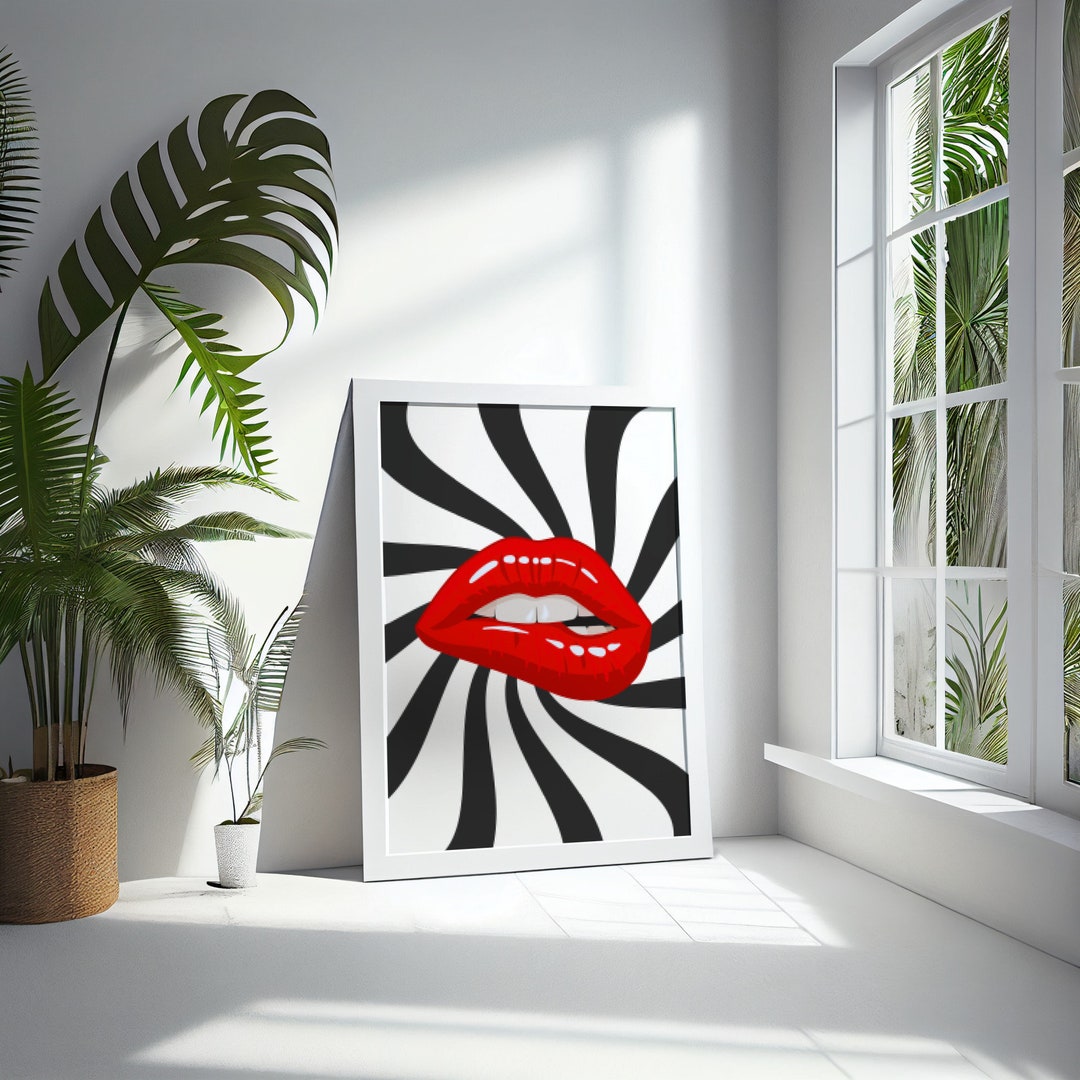 Kiss Lips Wall Art, Red Lips Print, Trendy Digital Prints, Preppy Dorm ...