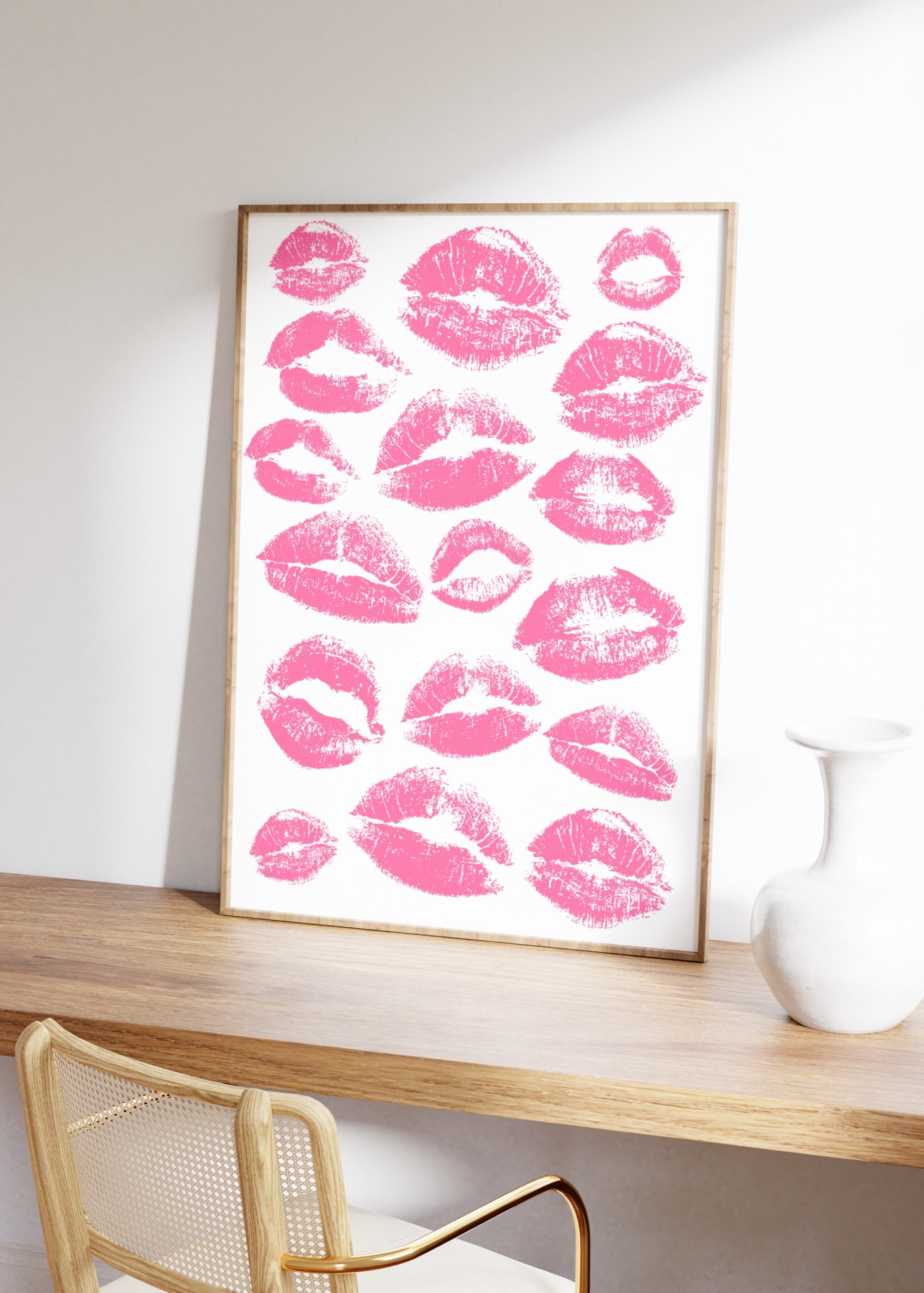 Kiss Lips Wall Art, Pink Lips Print, Trendy Digital Prints, Preppy Dorm ...