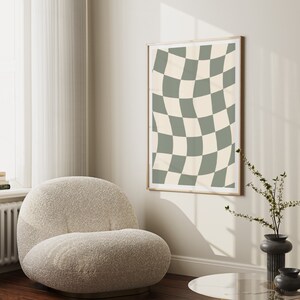 Checkered Wall Art, Sage Green Checker Art Print, Beige Printable Wall ...