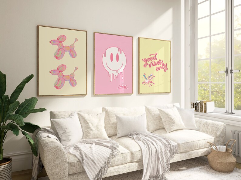 Smiley Face Set of 3 Prints Dog Balloon Poster Tryptic Wall - Etsy
