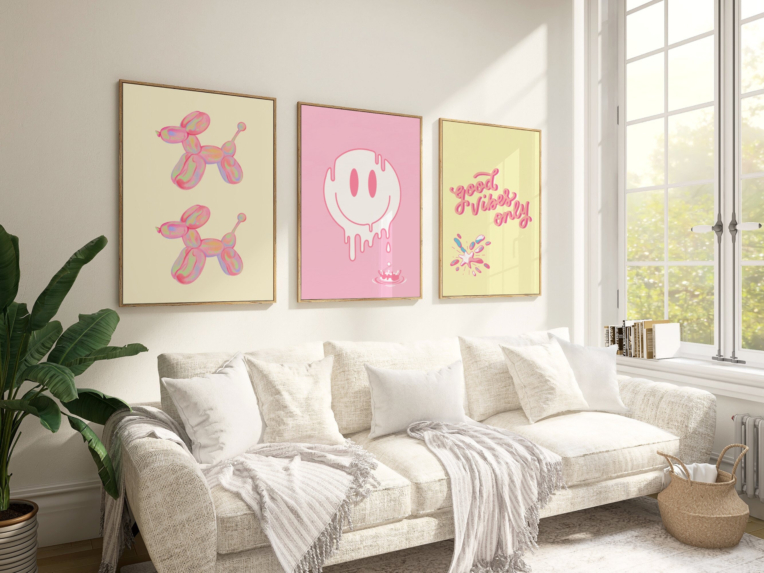 Smiley Face Set of 3 Prints Dog Balloon Poster Tryptic Wall - Etsy