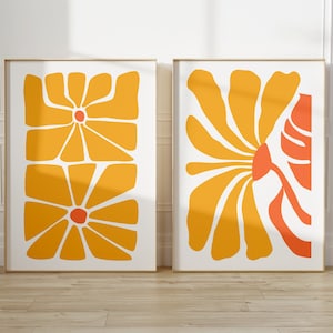 Abstract Flower Wall Art, Set of 2, Mustard Yellow Boho Print, Floral ...