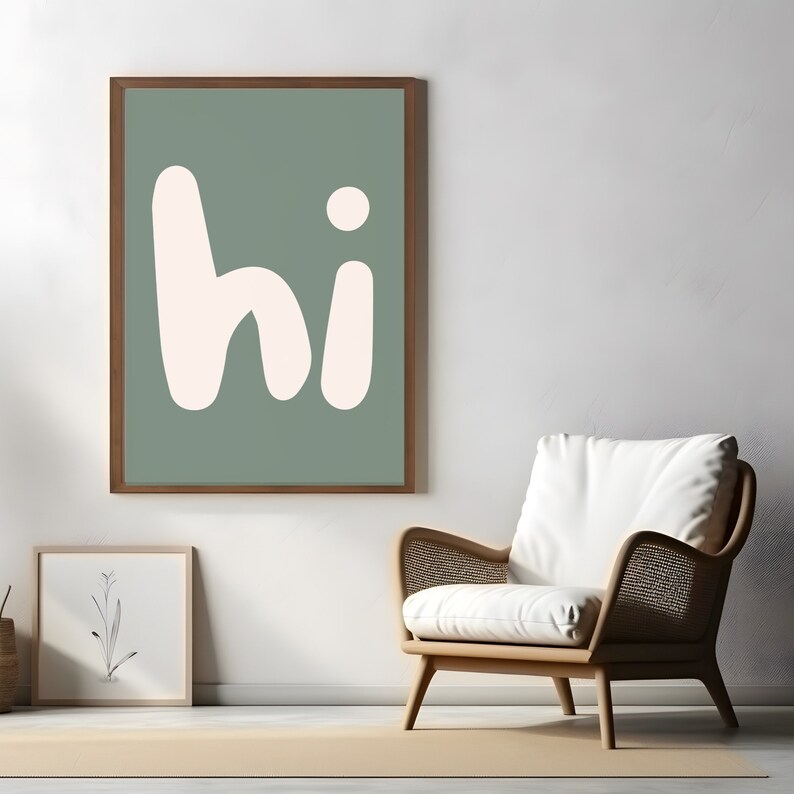 Hi Print, Sage Green Wall Art, Hello Wall Art, Hi Posters, Printable ...