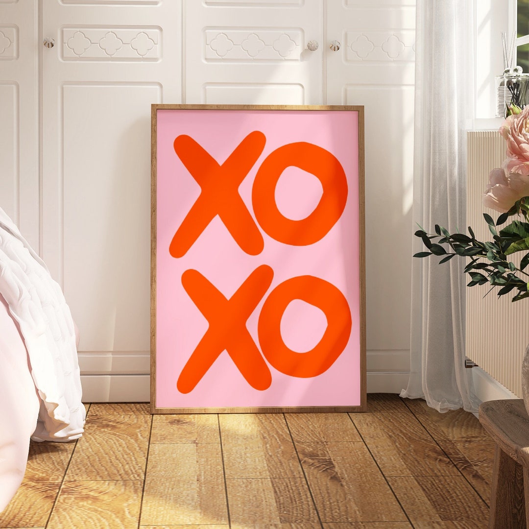 XOXO Print, XO Print, Pink Orange Preppy Wall Art, Valentines Day Decor ...