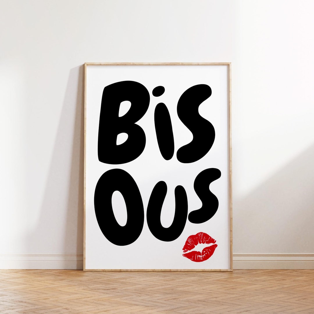 Bisous Print French Quote Poster Red Black Wall Art Feminine Wall Art ...