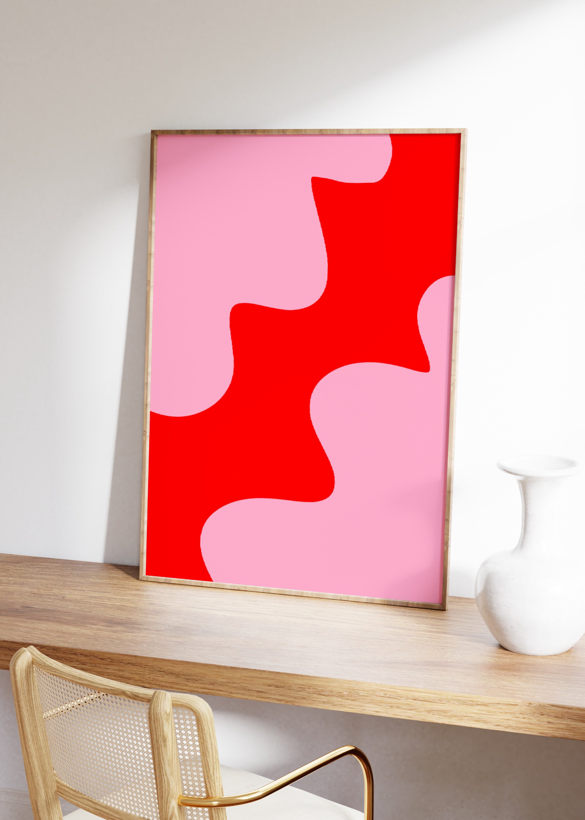 Pink Red Abstract Print, Preppy Poster, Digital Art Download, Trendy ...