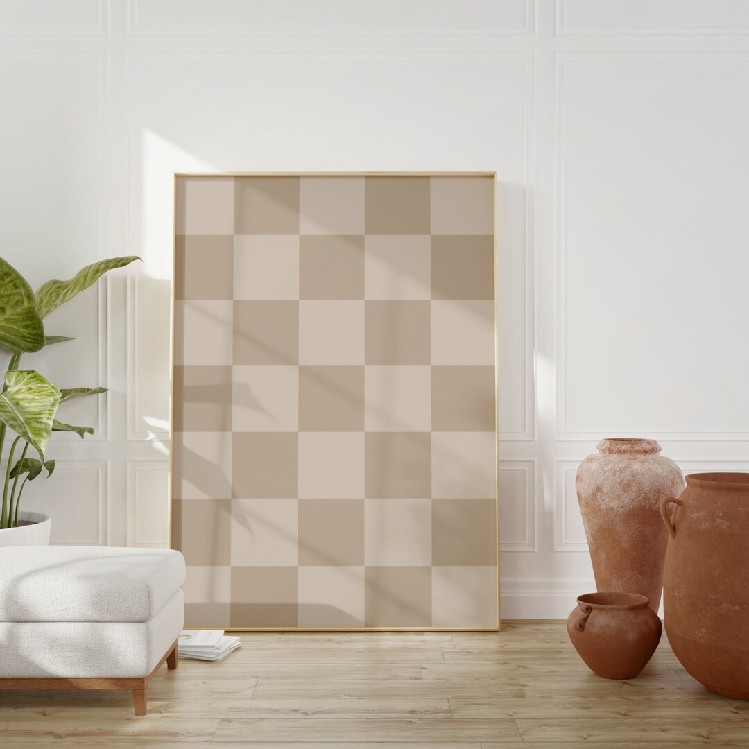 Checkered Wall Art, Beige Checker Art Print, Beige Printable Wall Art ...