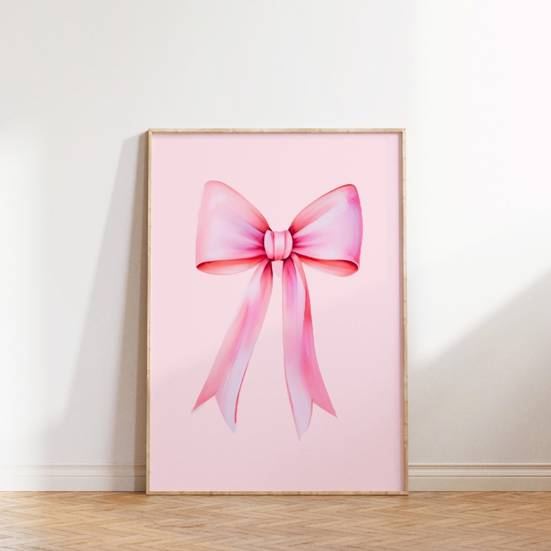 Pink Bow Print, Preppy Aesthetic Wall Art, Teen Room Decor, Watercolor ...