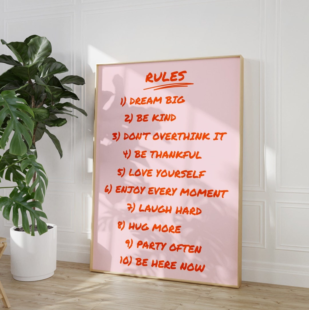 House Rules Print, Retro Quote Print, Trendy Poster, Pink Orange Print ...