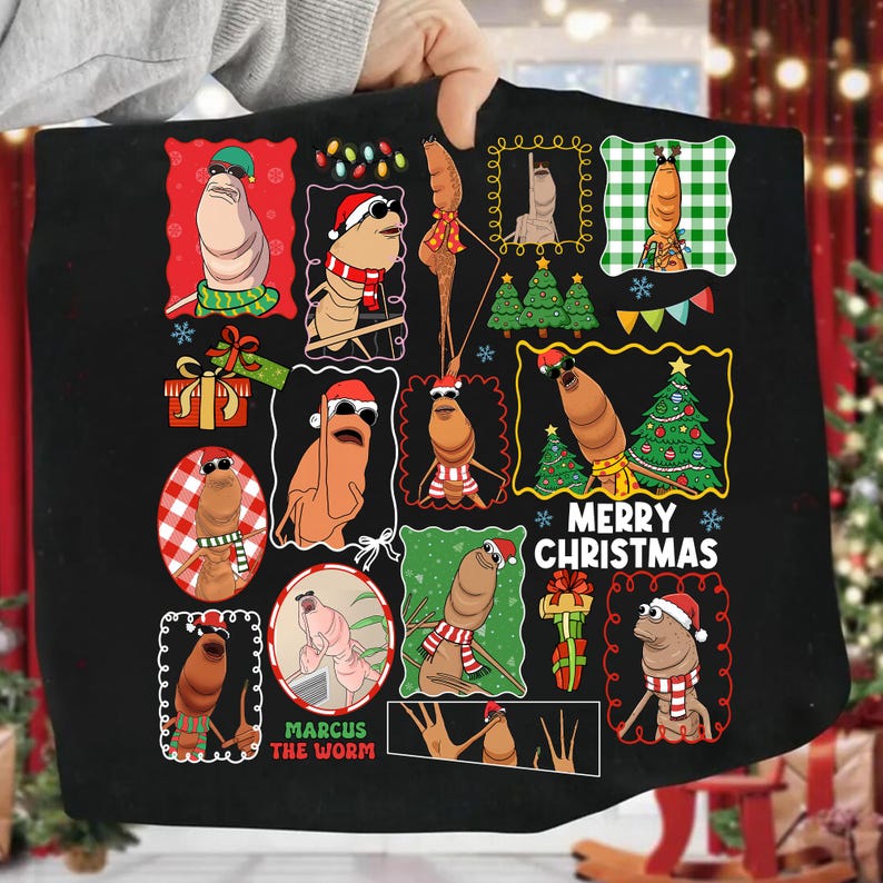 Marcus the Worm Christmas Collage PNG, Funny Vrchat Meme Sublimation ...