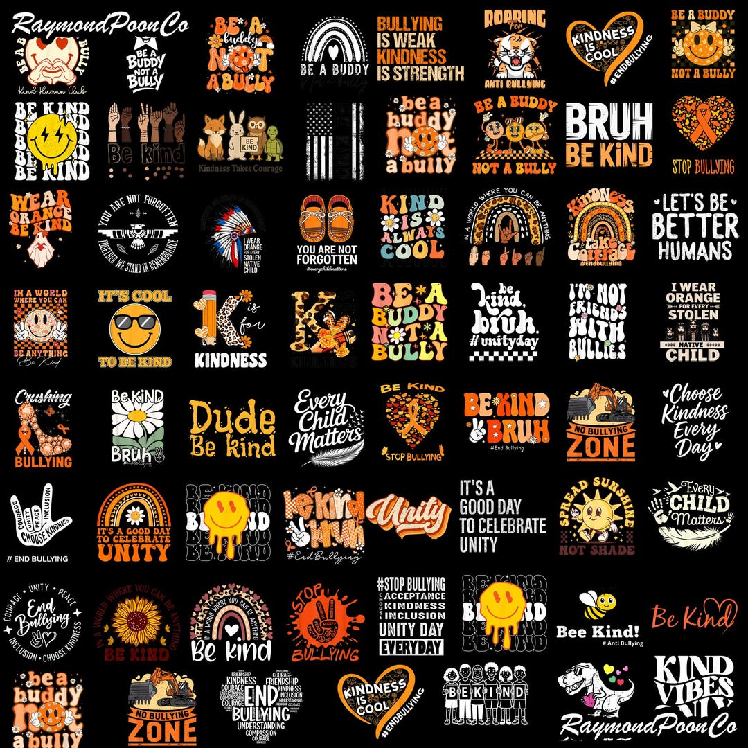 Anti Bullying Unity Day Orange PNG Bundle, Kindness Squad Sublimation ...