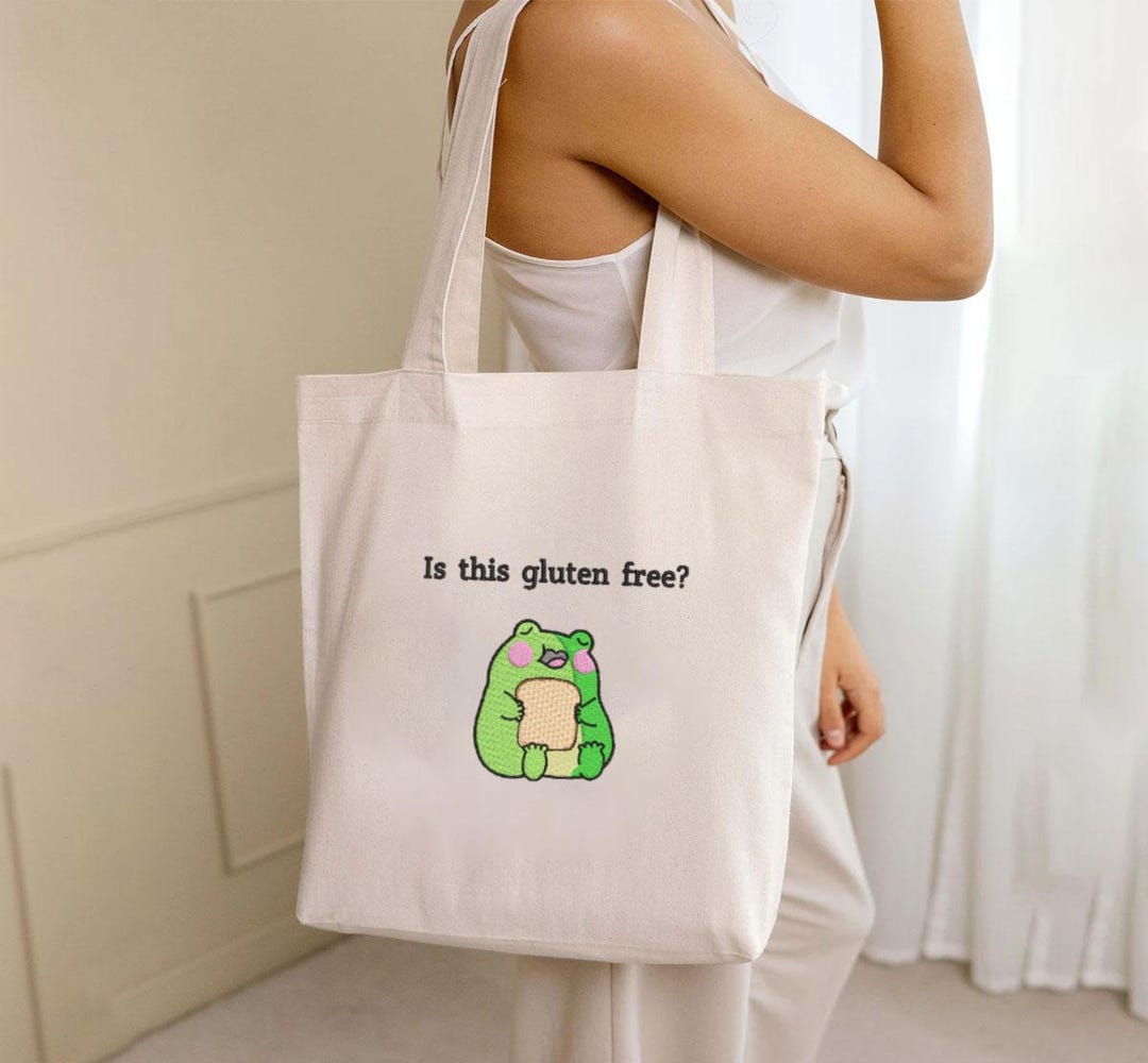 Embroidered Frog Tote Bag – Funny Food Meme Canvas Bag, Eco Reusable ...