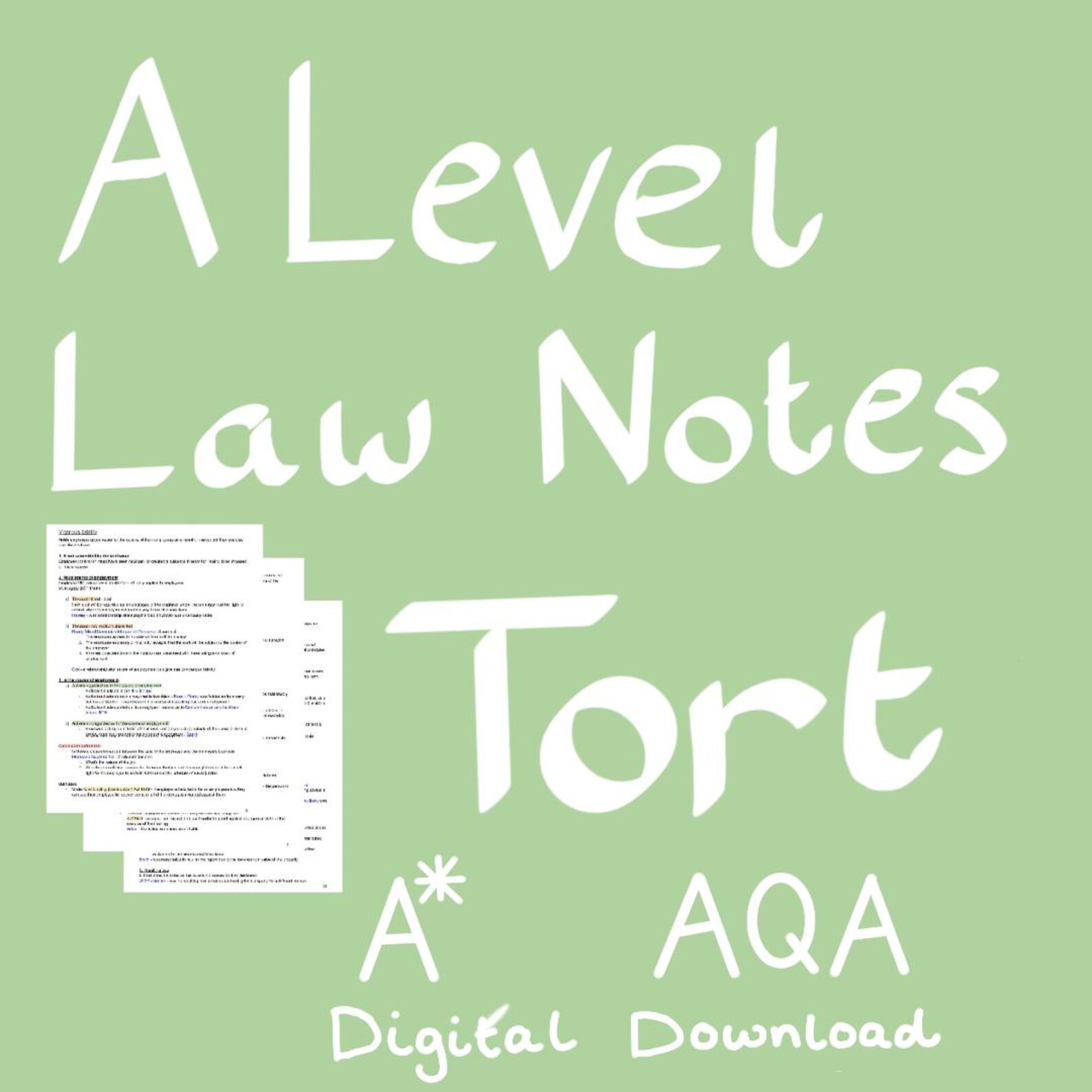 A Level Tort Law Notes and Sample Answer Structures AQA - Updated 2024/ ...